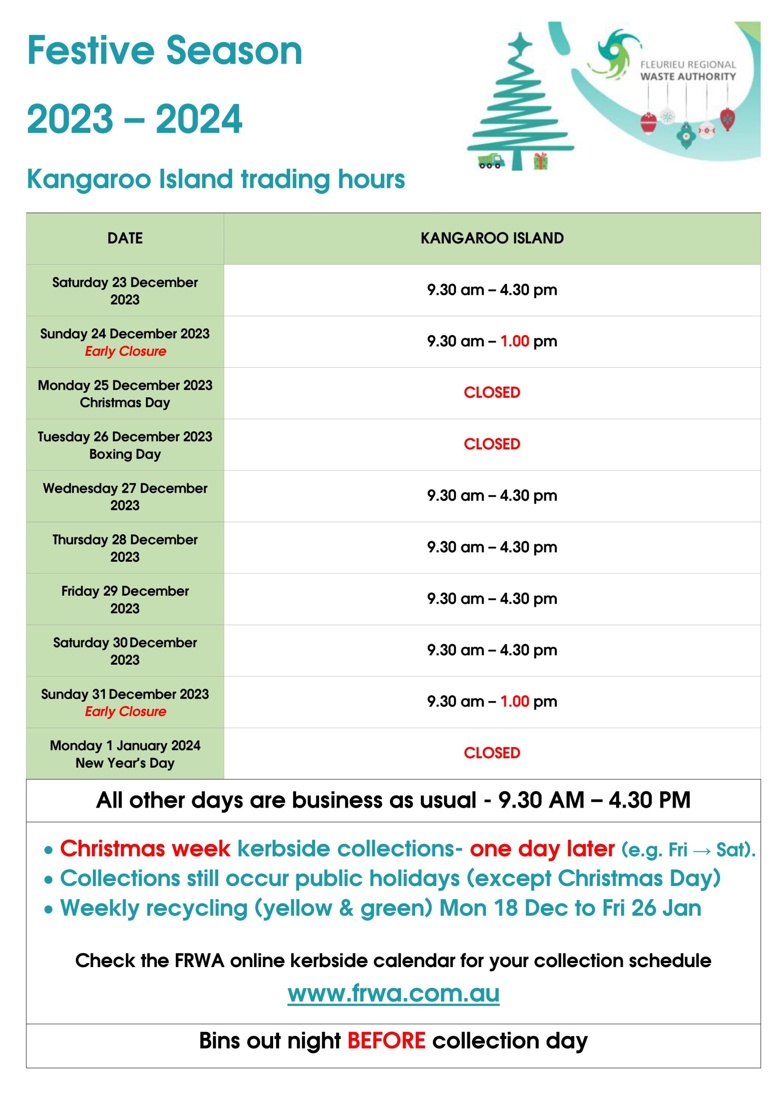 Summer peak and Christmas/New Year waste collection and depot details ...